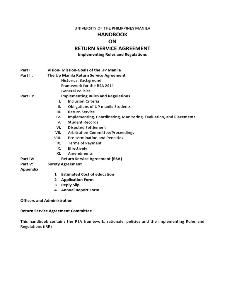SHS Approved Return Service Agreement IRR | PDF | Medical School ...