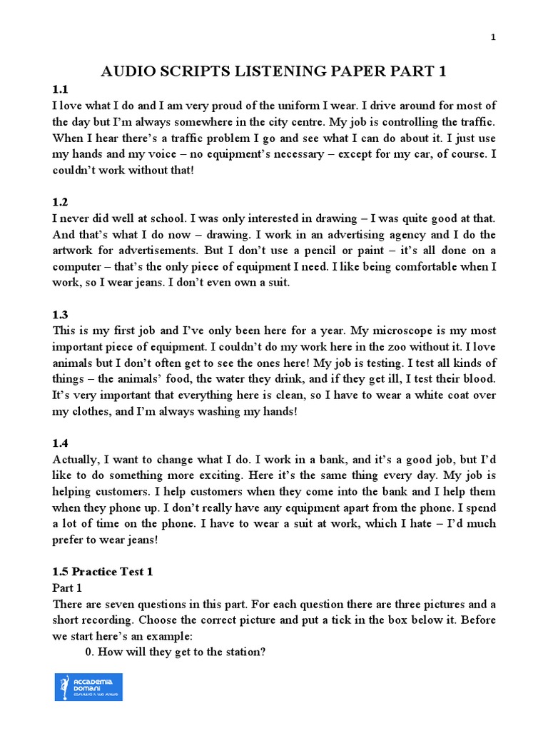 Audio Scripts Listening Paper Part 1 | PDF | Clothing