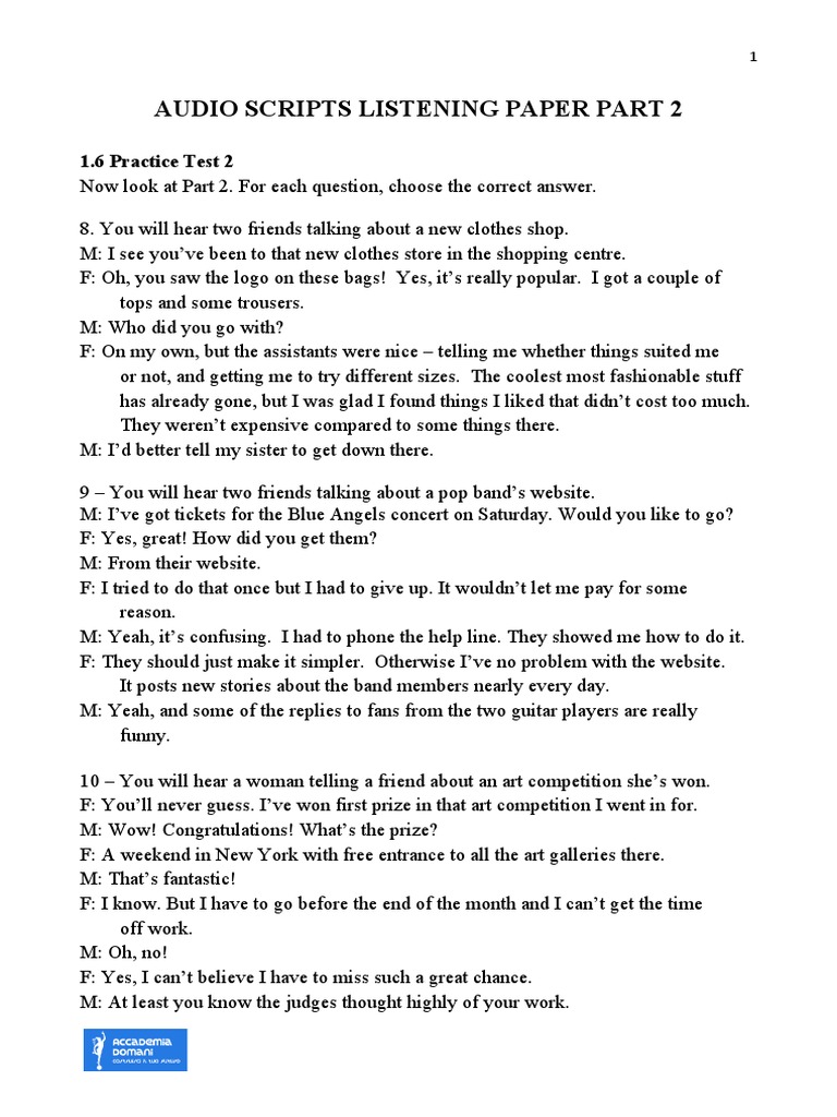 Audio Script Listening Paper Part 2 | PDF | Entertainment (General)