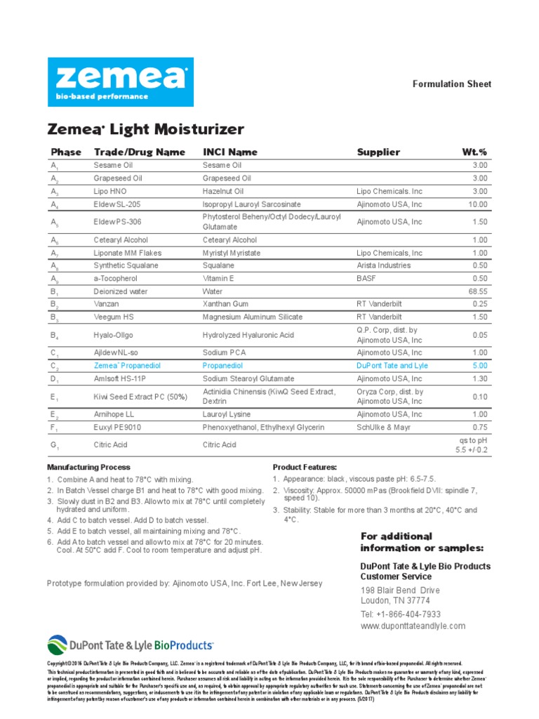Zemea Light Moisturizer | PDF | Patent Infringement | Chemicals
