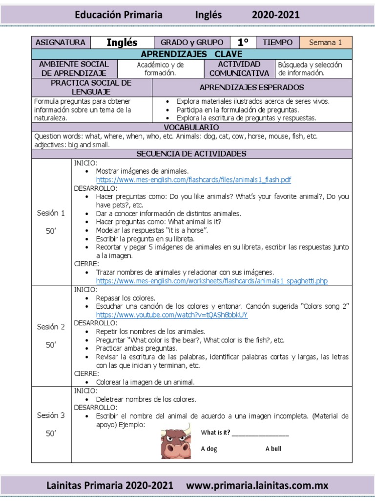 Planeación Inglés Feb. 2021 | PDF | Educación primaria | Aprendizaje