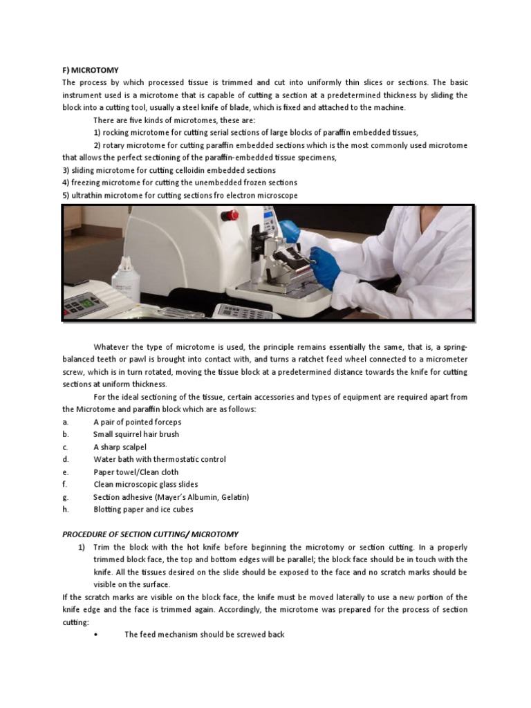 F) Microtomy: Procedure of Section Cutting/ Microtomy | PDF | Staining ...