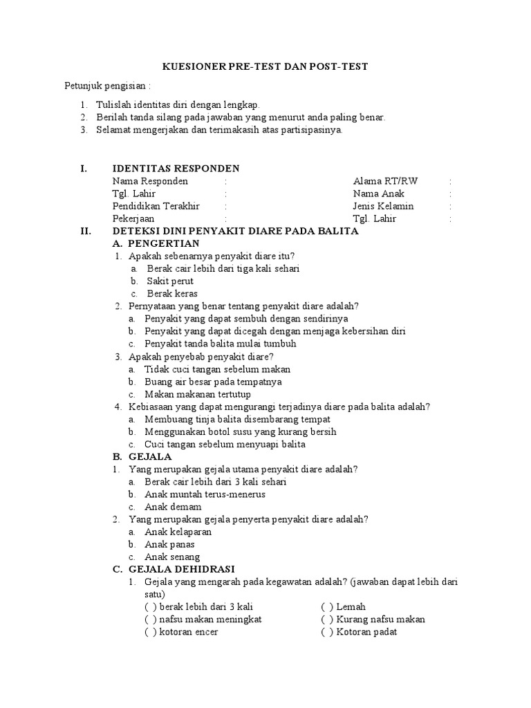 KUESIONER PRE Dan POST TEST | PDF