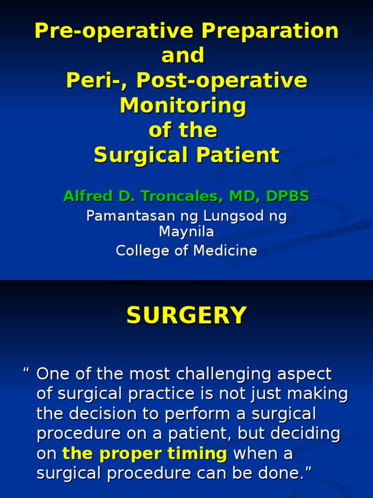 Pre - and Post-Operative Monitoring of Patients | Download Free PDF ...