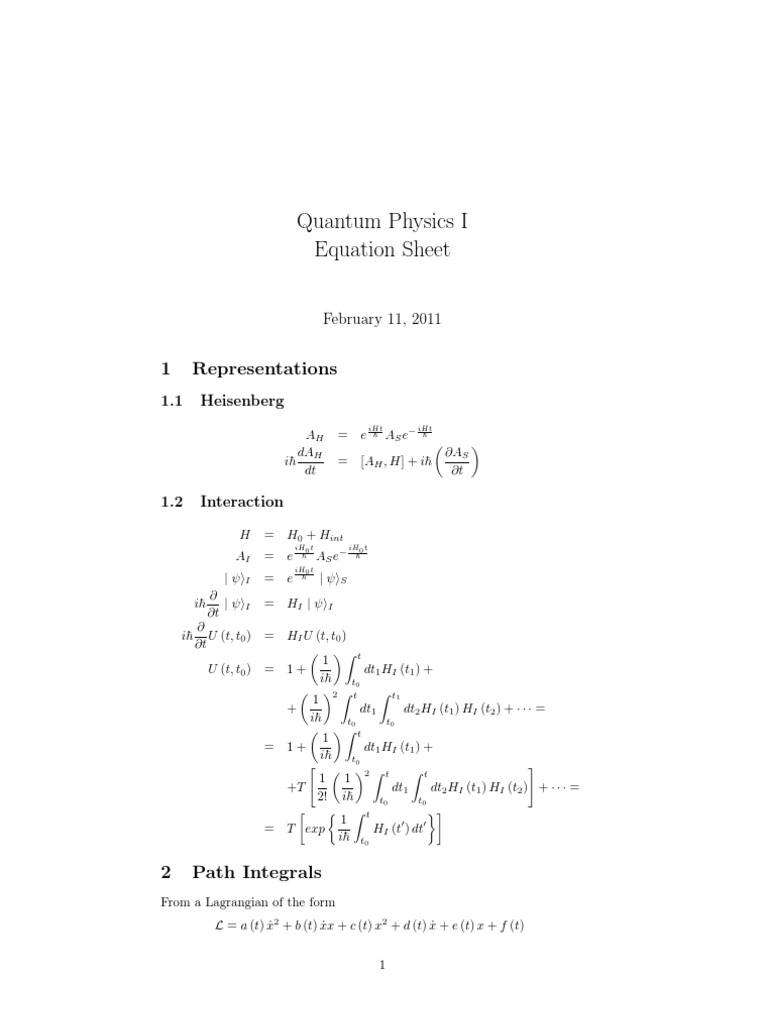 Quantum Physics I Equation Sheet: 1 Representations | PDF | Quantum ...