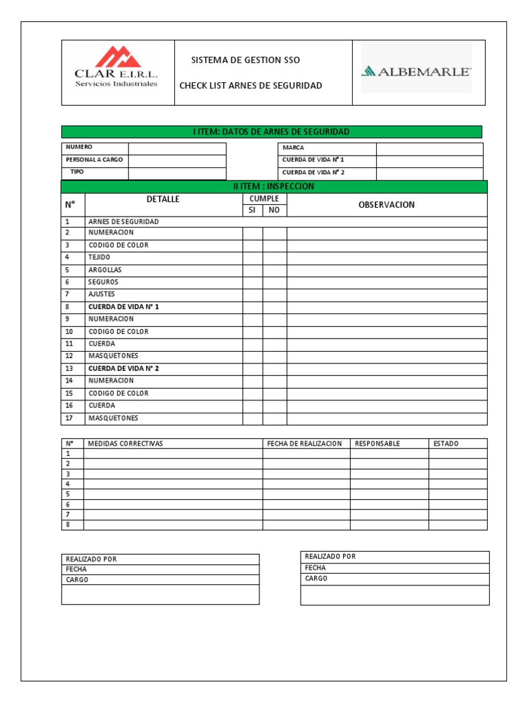 Check List Arnes de Seguridad 2021 | PDF
