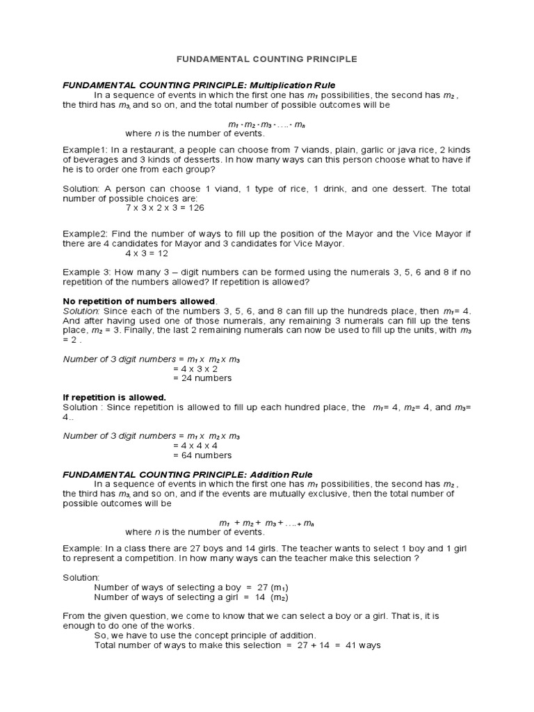 FUNDAMENTAL COUNTING PRINCIPLE: Multiplication Rule | PDF | Numbers ...
