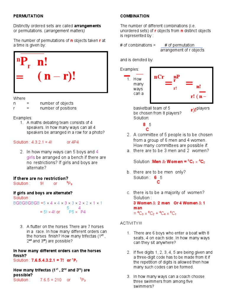 Permutations and Combinations Explained | PDF | Permutation | Discrete ...