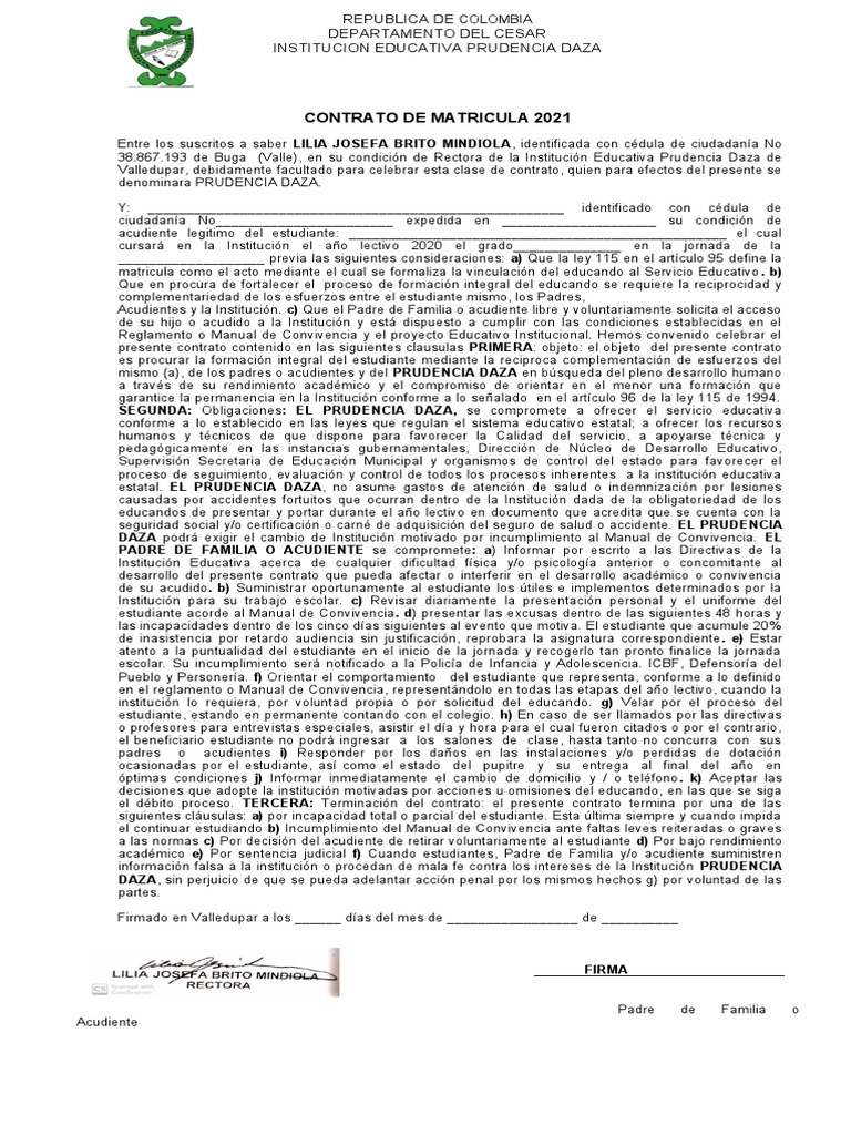 Contrato de Matricula 2021 | PDF | Institución Contrato de Matricula 2021 | PDF | Institución