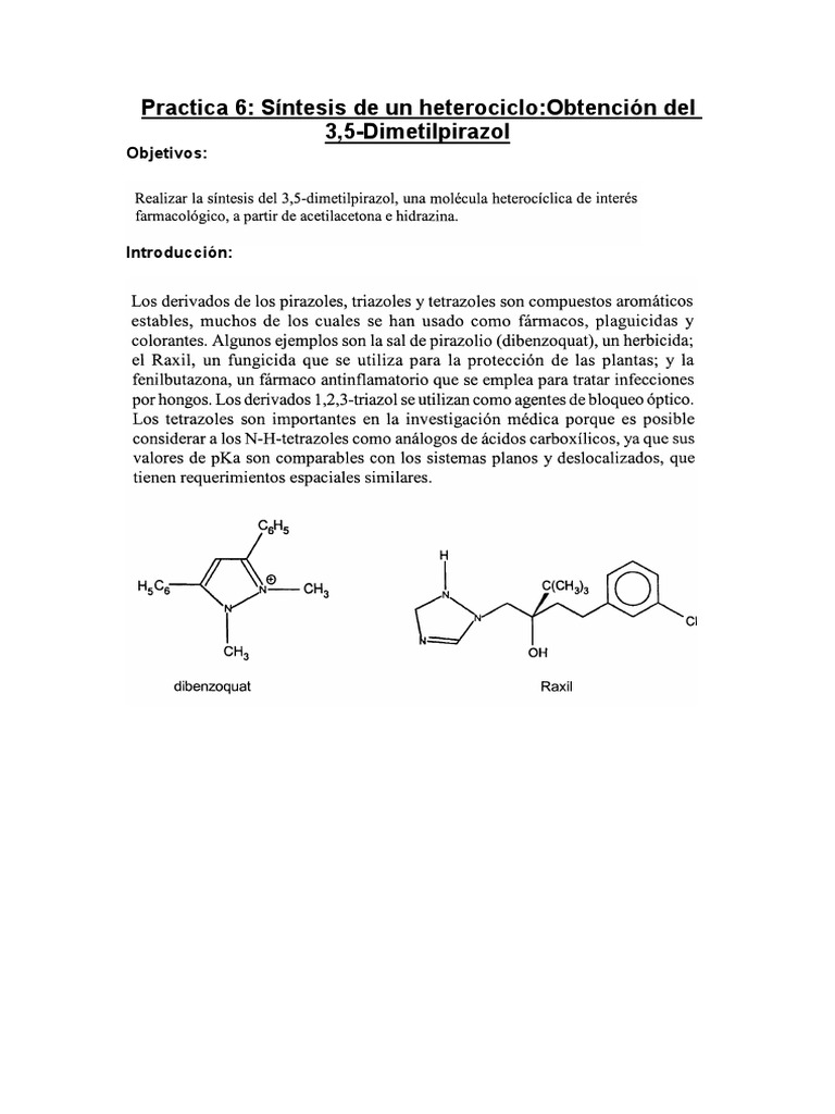 Practica 6 Síntesis de Un Heterociclo-Obtención Del 3,5-Dimetilpirazol ...