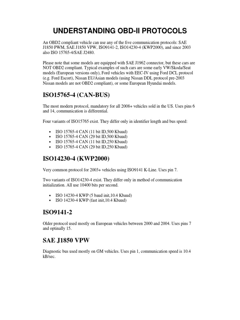 Understanding Obd-Ii Protocols: ISO15765-4 (CAN-BUS) | Download Free ...