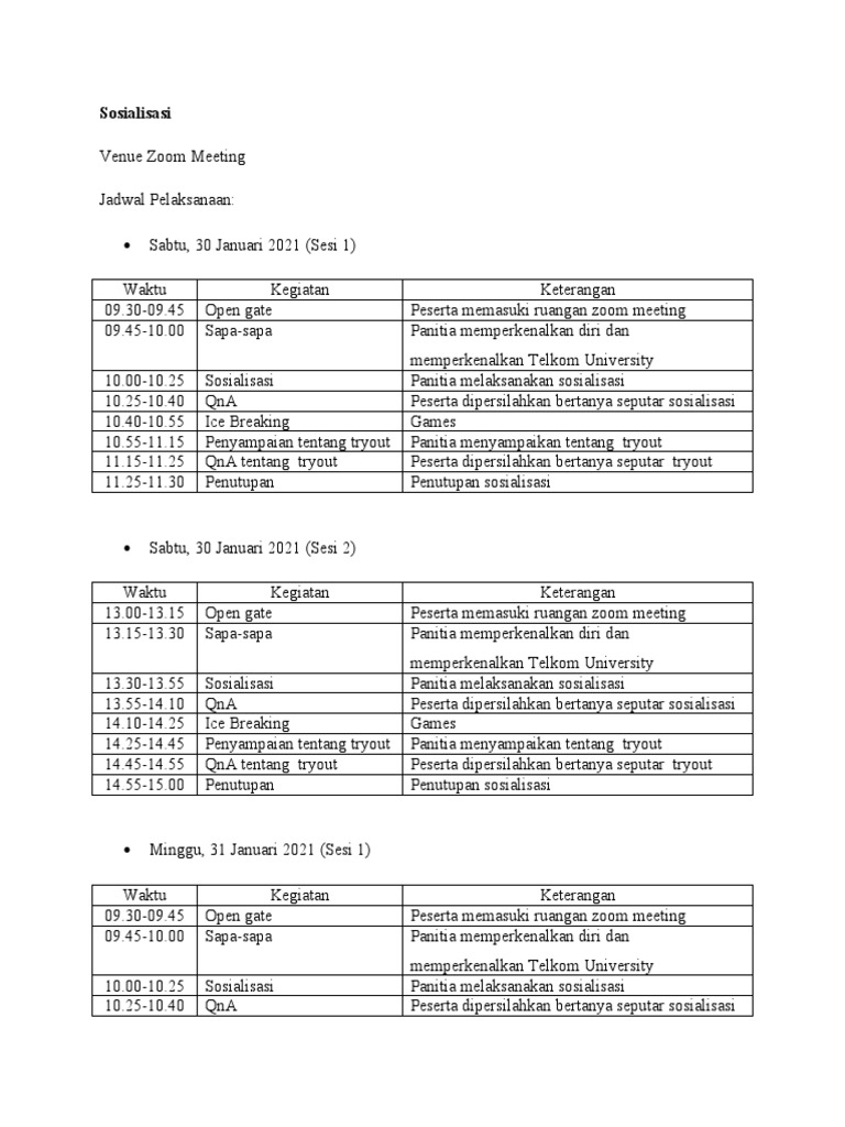 Rundown Sosialisasi Dan Main Event | PDF