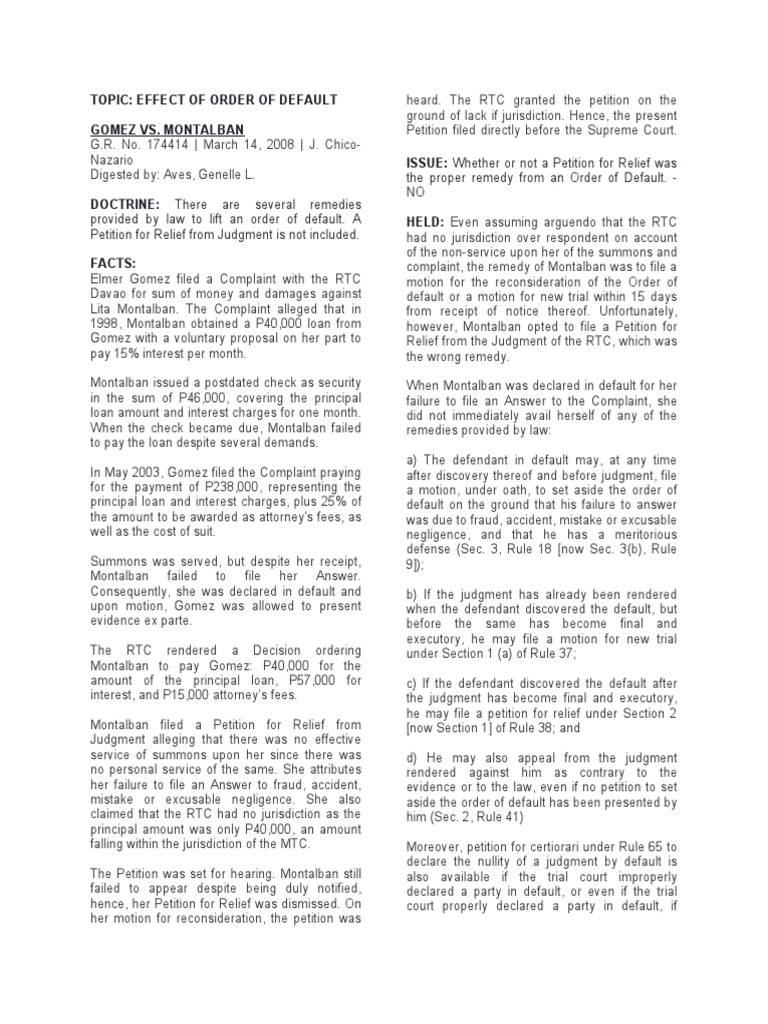 Effect of Order of Default | PDF | Default Judgment | Lawsuit