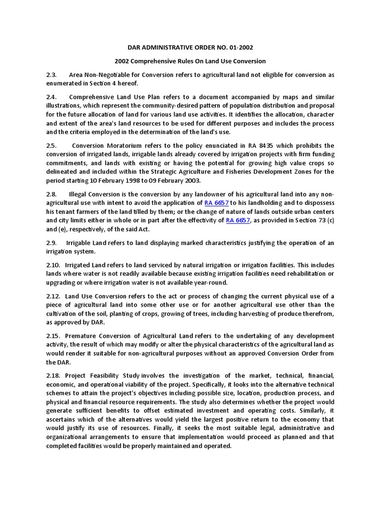 Dar Administrative Order No. 01-2002 2002 Comprehensive Rules On Land ...
