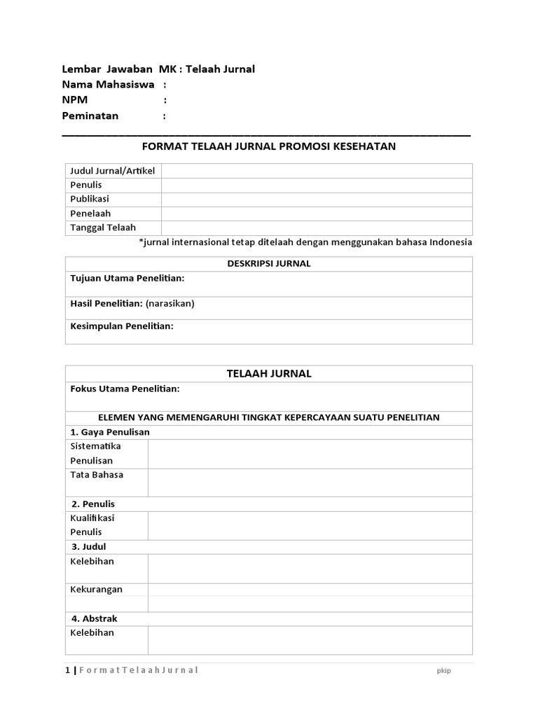 Format Telaah Jurnal Promkes | PDF