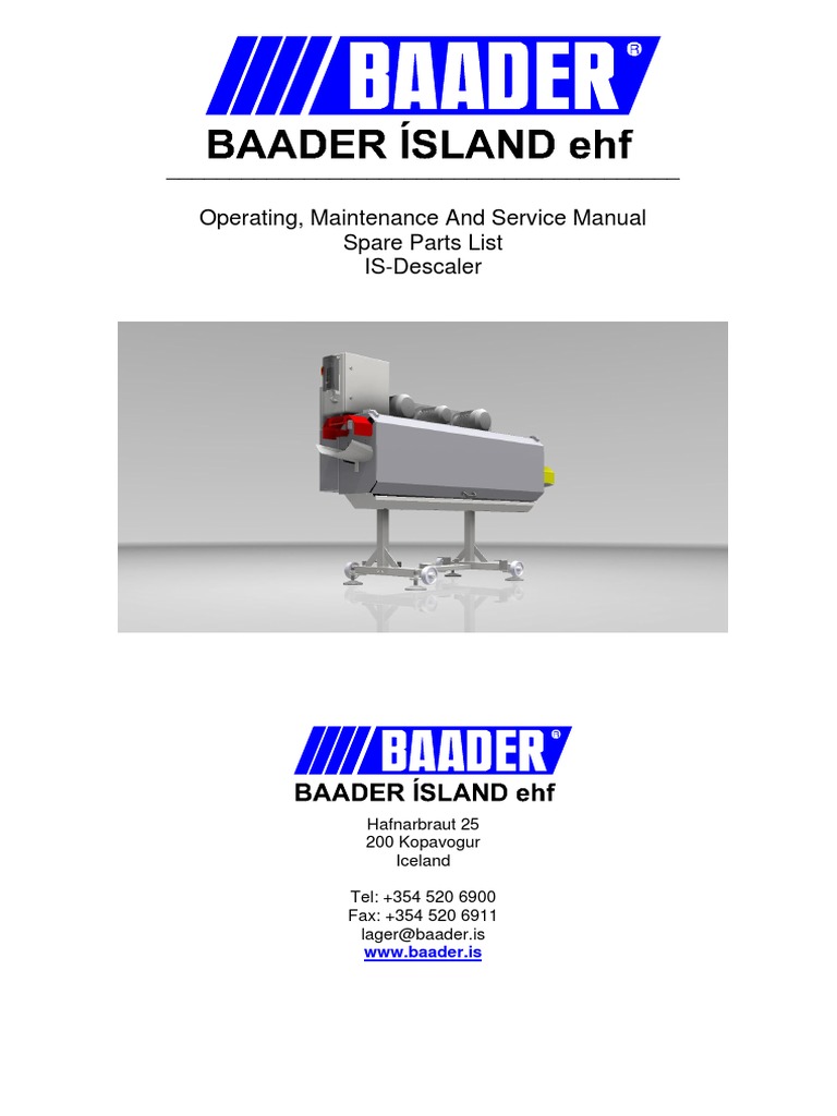 Operation, Maintenance and Service Manual for the Baader IS-Descaler ...