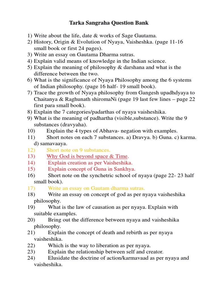 Tarka Sangraha Question Bank: 12) Short Note On 9 Substances | PDF ...