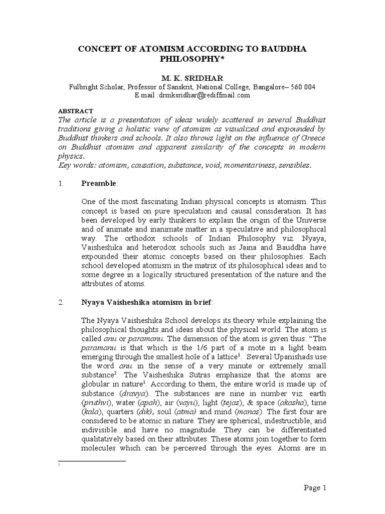 Buddhist Concept of Atomism: An Analysis of the Doctrine of Momentariness and Its Implications ...
