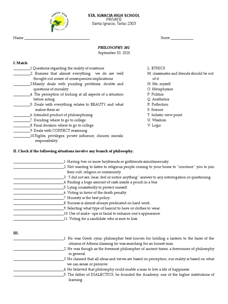Sta. Ignacia High School: Philosophy 101 | PDF | Reality | Perception