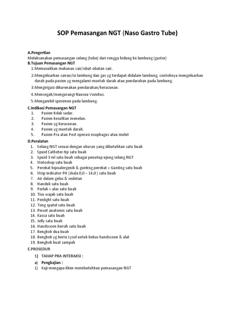 SOP Pemasangan NGT | PDF