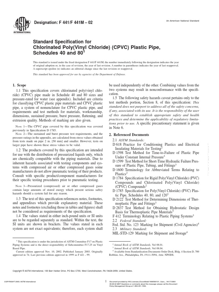Astm F441 | PDF | Pipe (Fluid Conveyance) | Polyvinyl Chloride