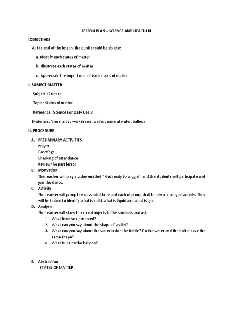 Lesson Plan - Science and Health Iii I.Objectives | PDF