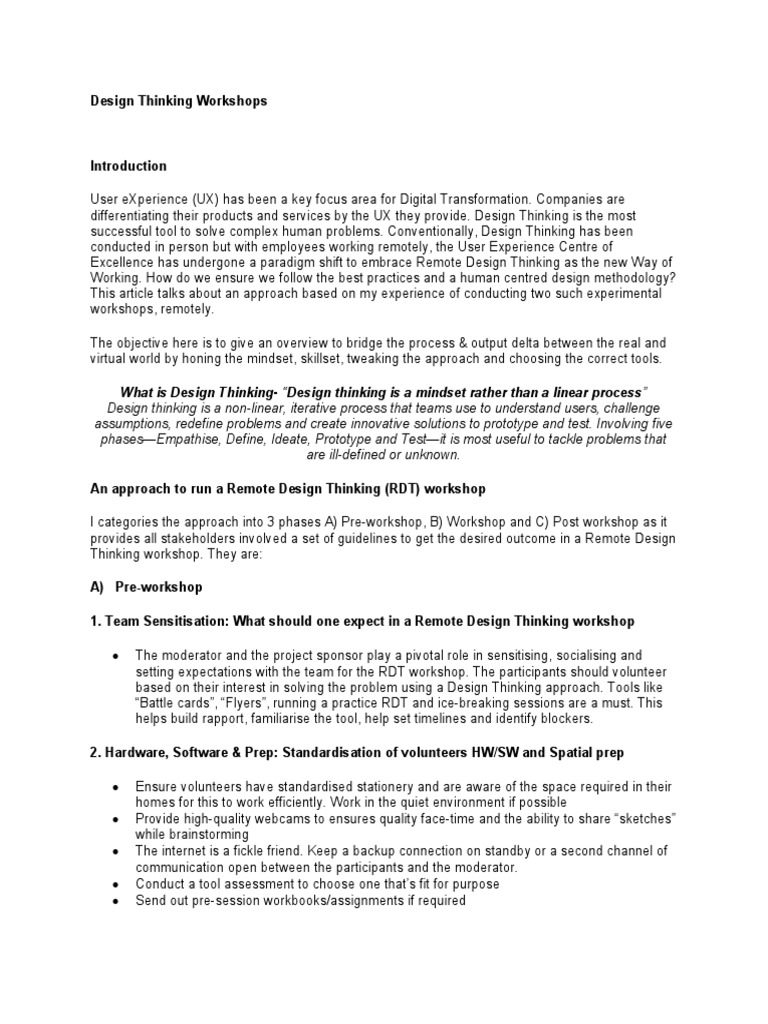 Design Thinking Workshops | PDF | Design Thinking | Design
