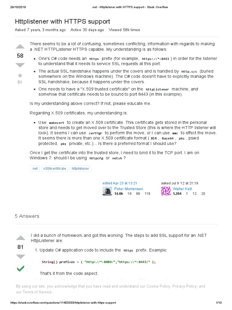 Net - Httplistener With HTTPS Support - Stack Overflow | PDF | Public ...