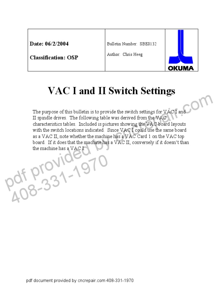 Okuma Vac 1 Vac 2 Switch Settings Pdf