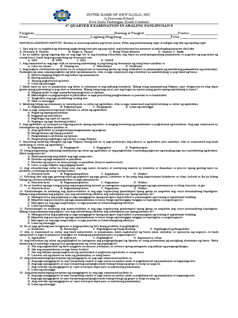 4th Quarter Exam - AP9 | PDF