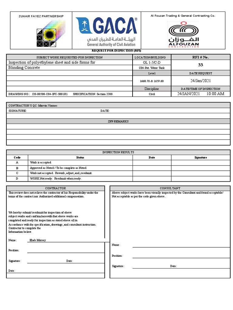 Inspection of Polyethylene Sheet and Side Forms For Blinding Concrete ...
