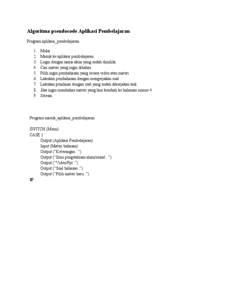 Algoritma Pseudocode Aplikasi Pembelajaran | PDF