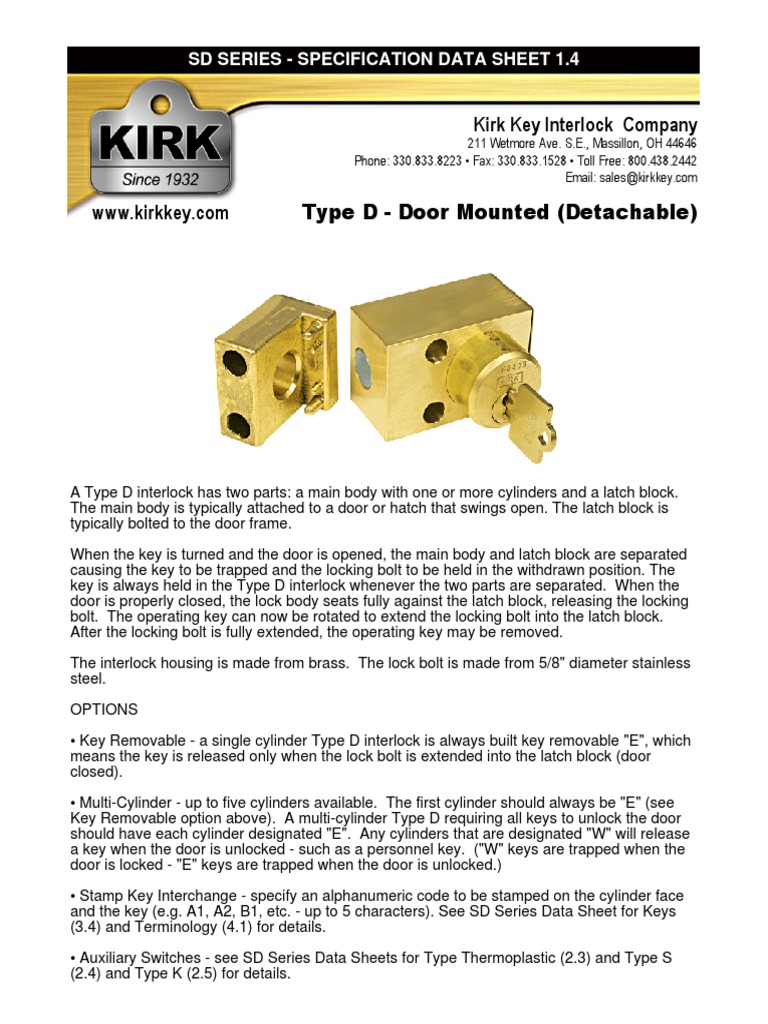 SD Series Type D Data Sheet | PDF | Door | Components