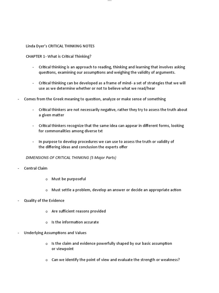 Dimensions of Critical Thinking (5 Major Parts) | PDF | Critical ...