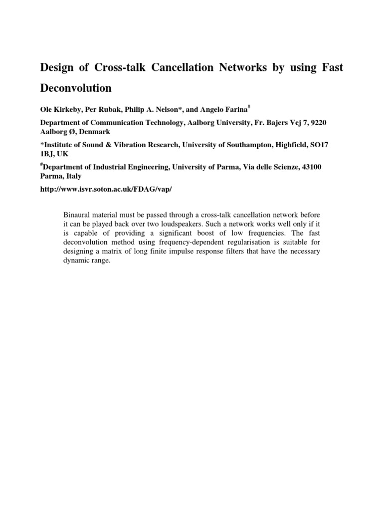 Crosstalk Cancellation Filters Pdf Fast Fourier Transform Loudspeaker