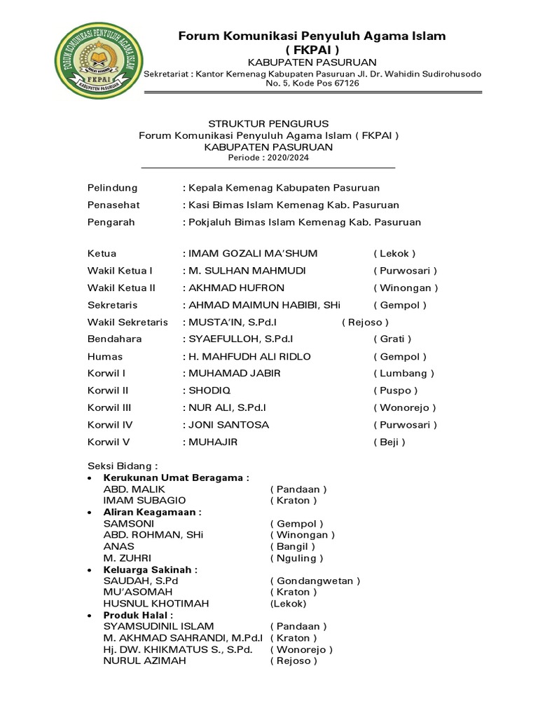 Struktur FKPAI Kab 2020-2024 | PDF