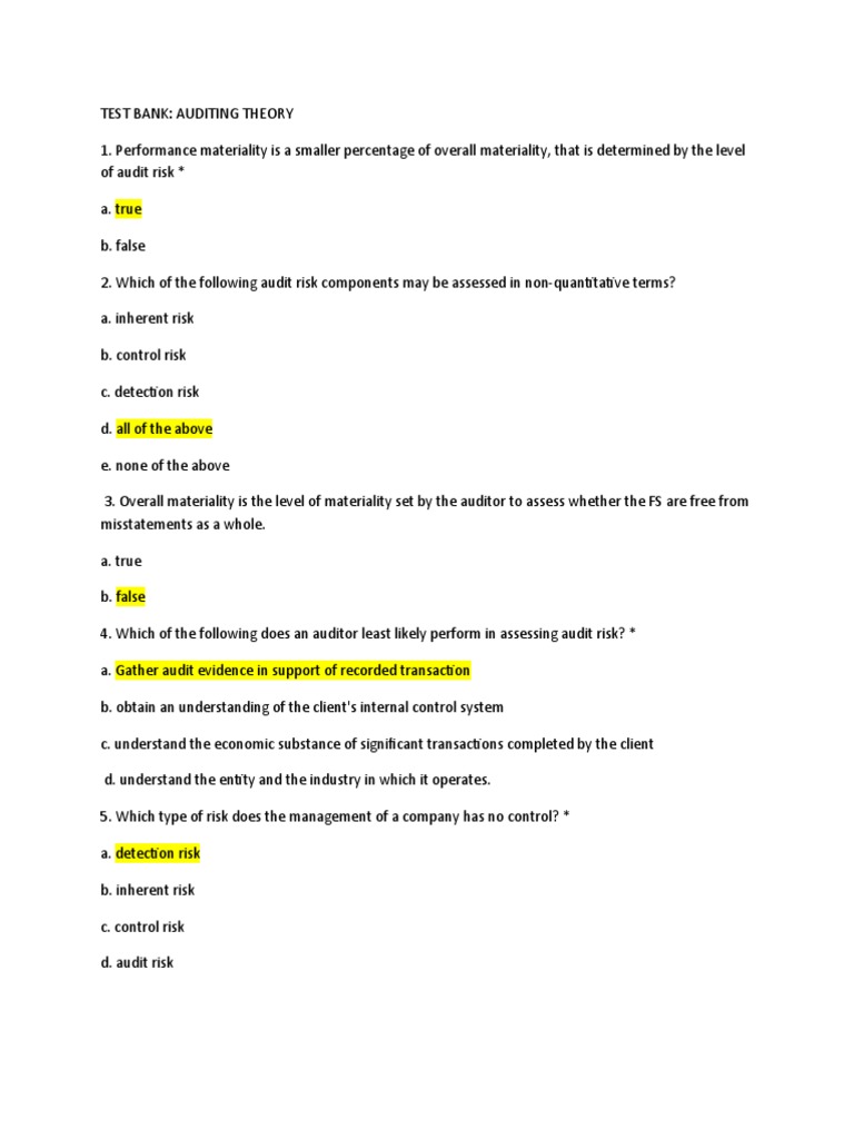 Auditing Theory Test Bank Overview | PDF | Financial Audit | Audit