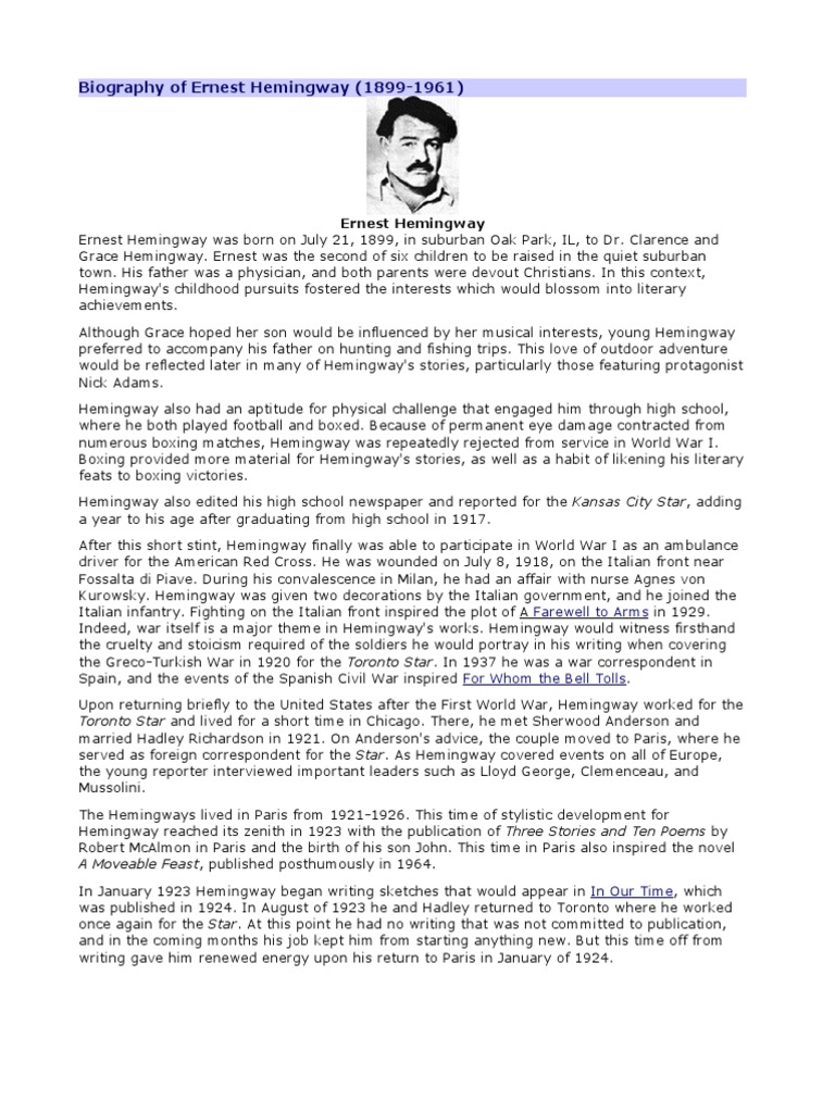 Biography of Ernest Hemingway | PDF | Ernest Hemingway