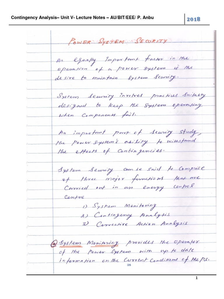 Contingency Analysis Lecture Notes | PDF