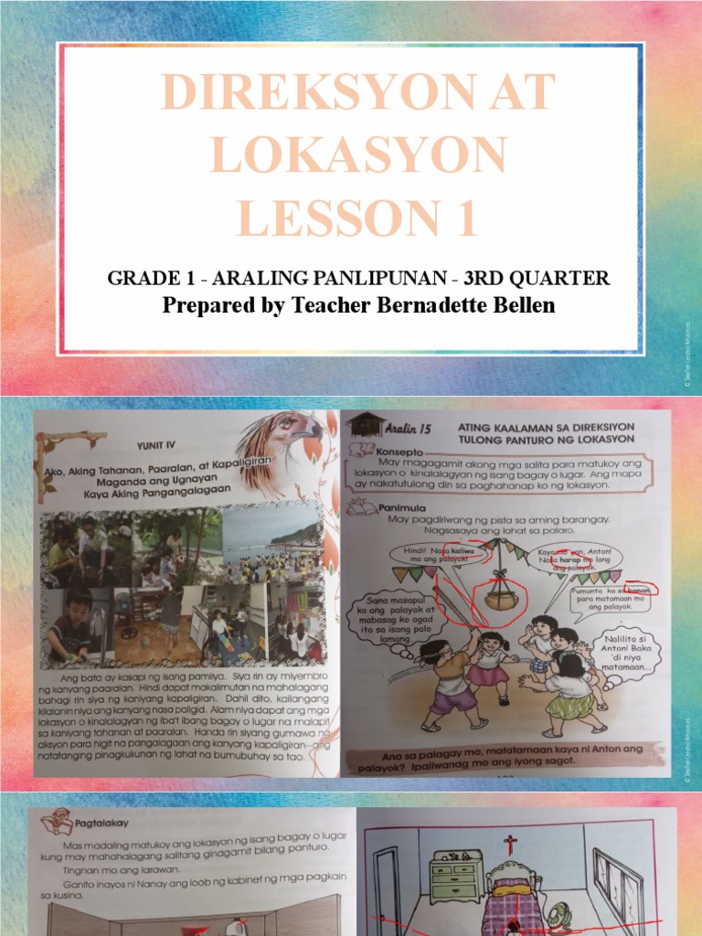 Direksyon at Lokasyon Lesson 1: Prepared by Teacher Bernadette Bellen | PDF