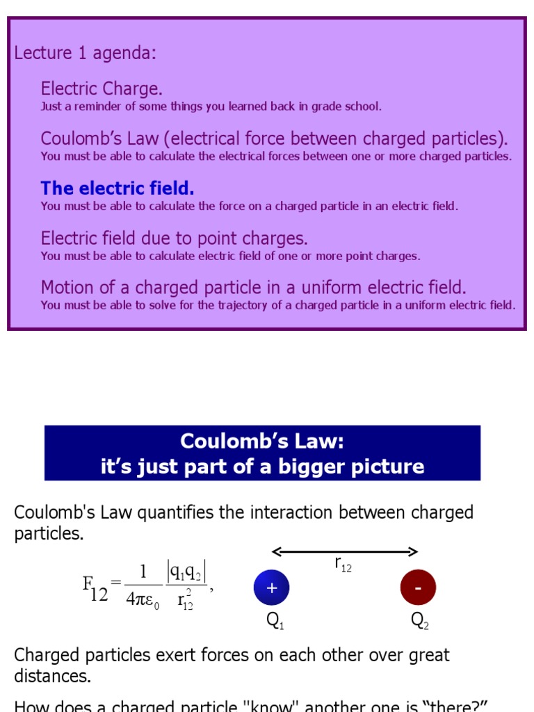 Lecture 1 Agenda: Electric Charge. Coulomb's Law (Electrical Force ...