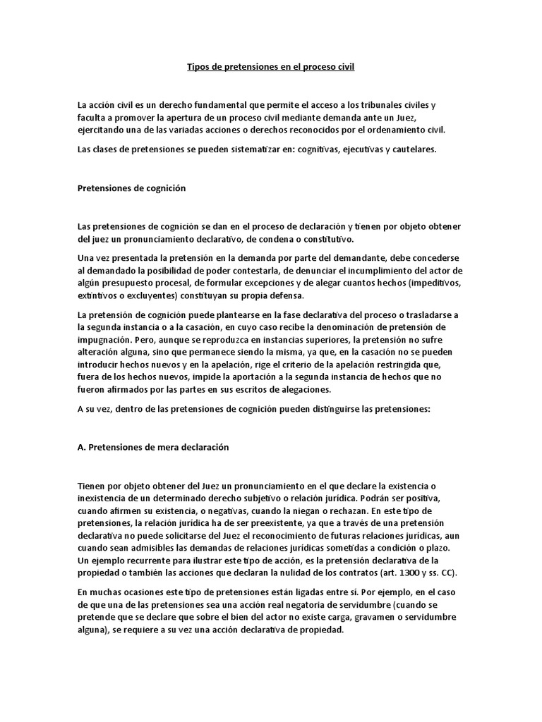Tipos de Pretensiones en el Proceso Civil | PDF | Demanda judicial ...
