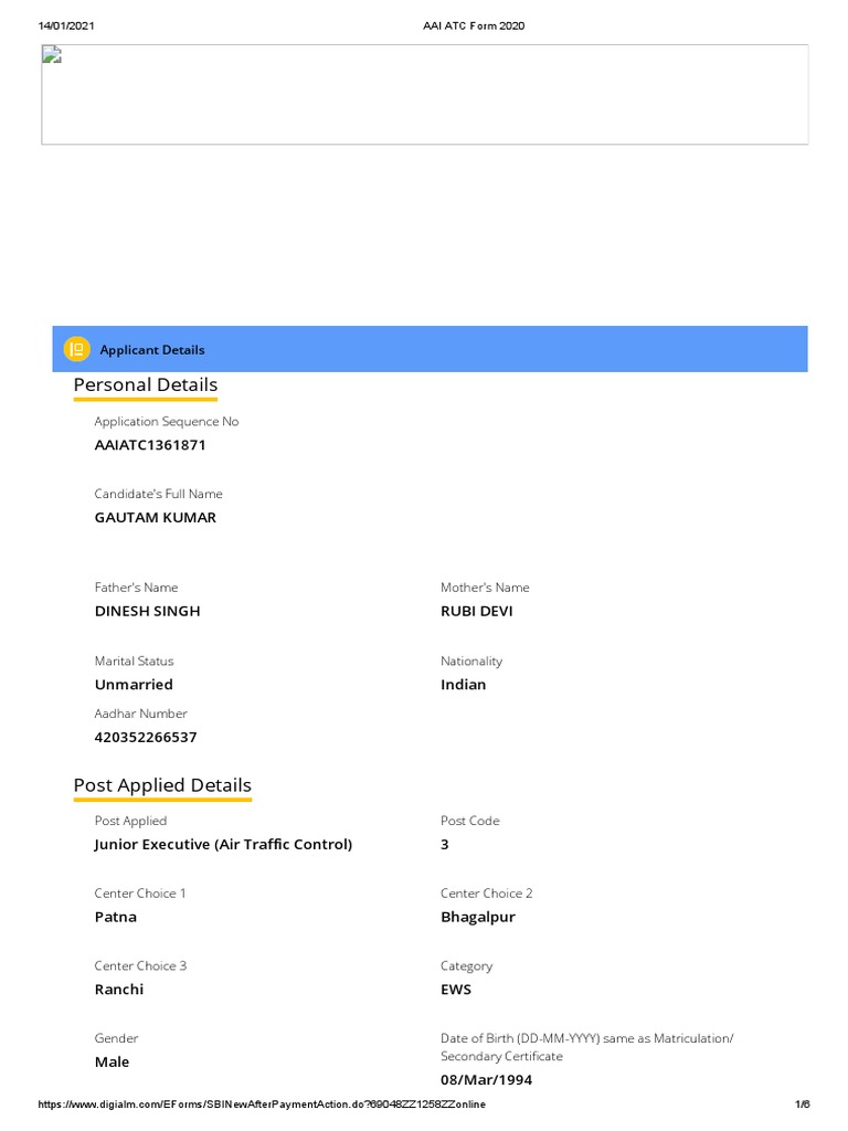 AAI ATC Form 2020 | PDF | Postgraduate Education | Academic Degree