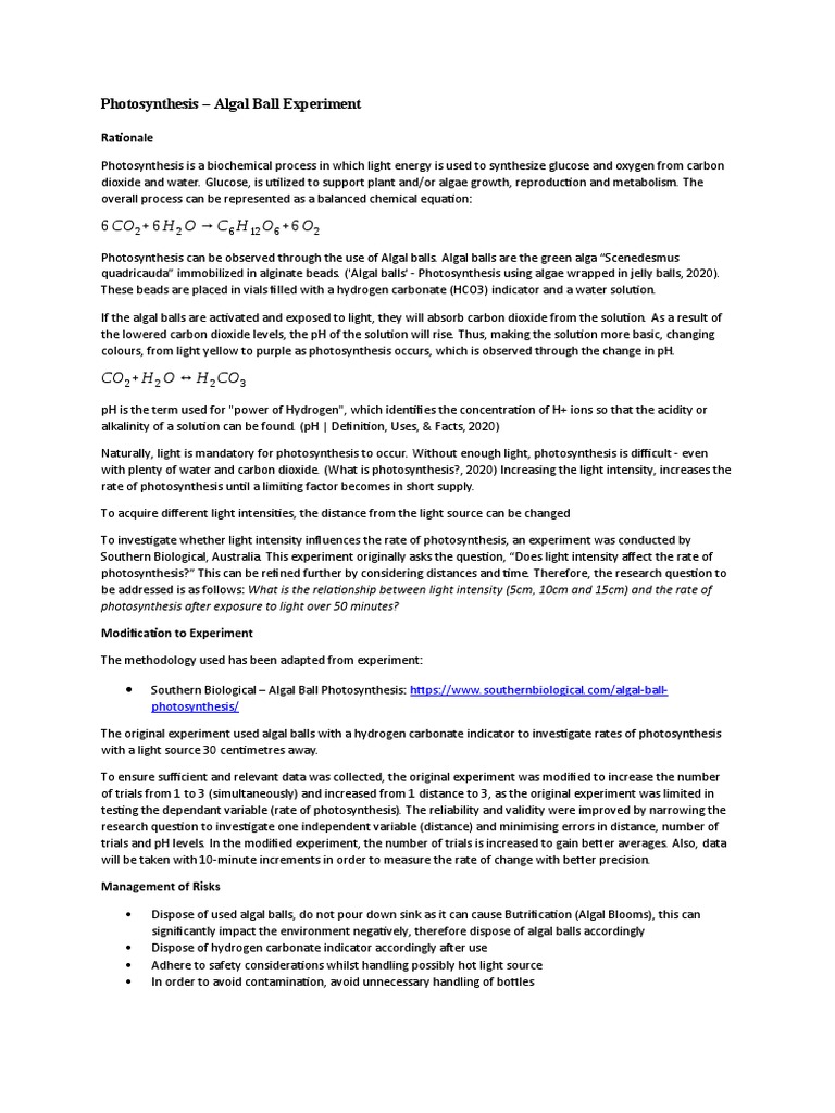 Algal Ball Experiment | PDF | Carbon Dioxide | Experiment