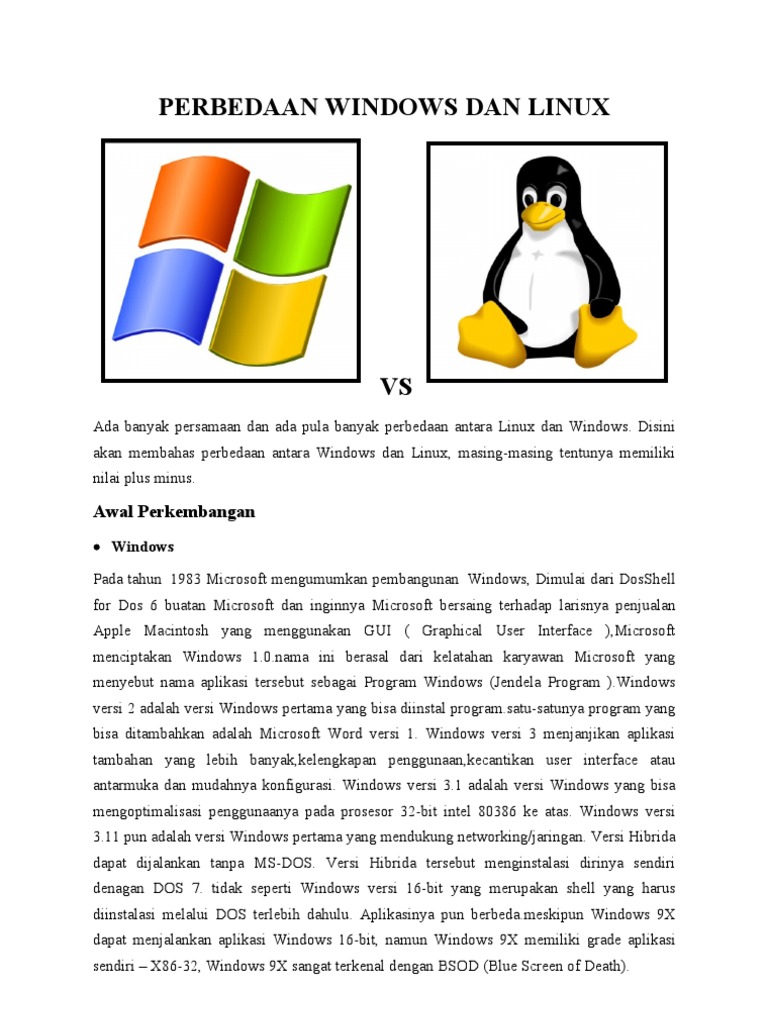 Perbedaan Windows Dan Linux | PDF | Komputer
