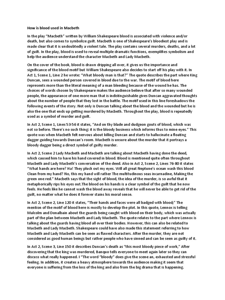 The Symbolism of Blood in Macbeth: Representing Violence, Guilt, and ...