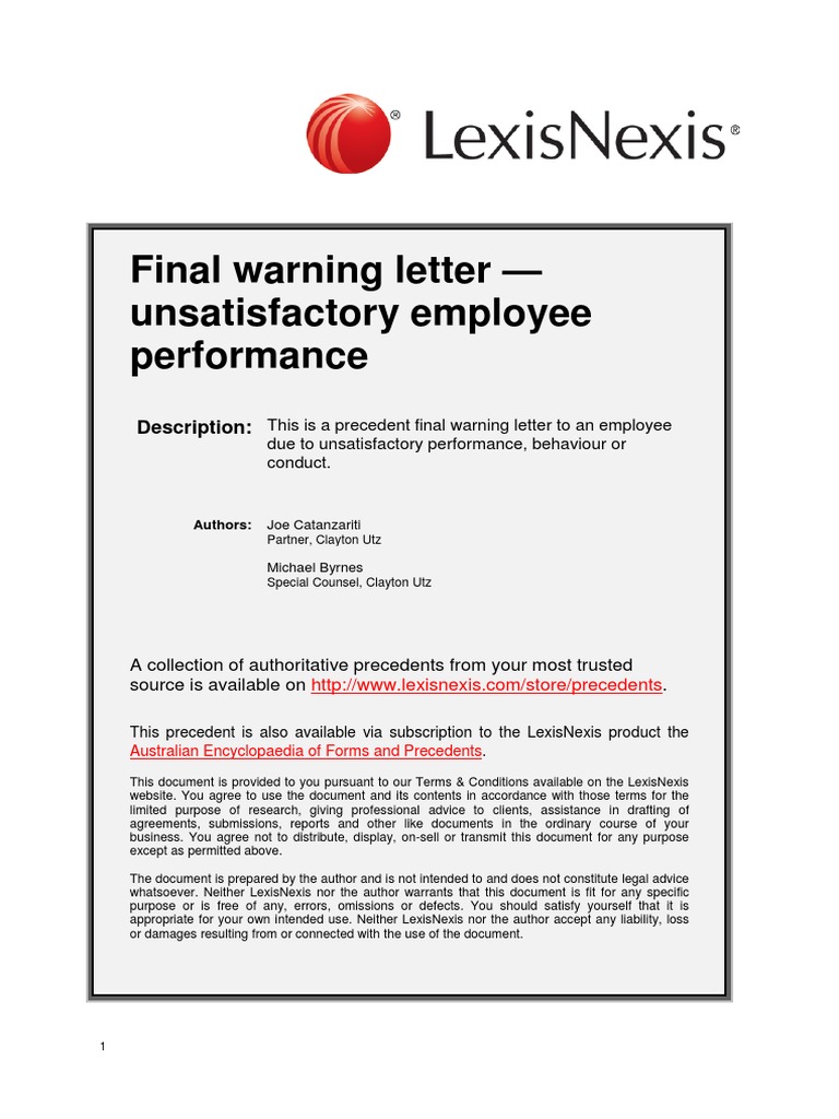 Final Warning for Unsatisfactory Performance | PDF | Common Law ...