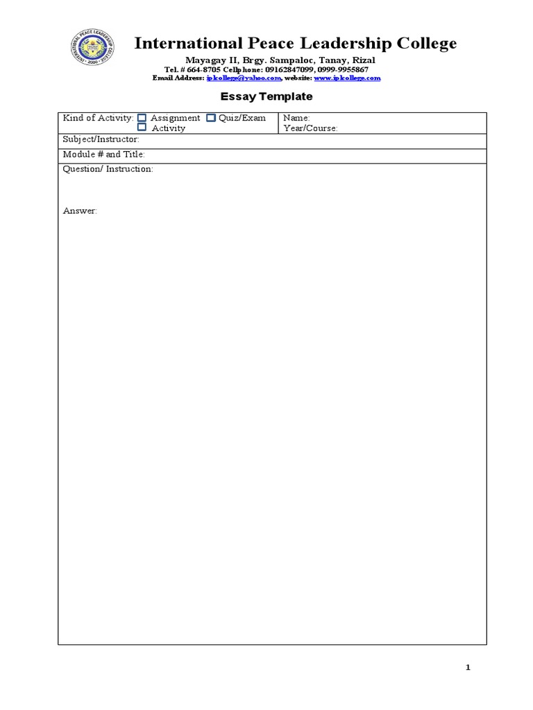 IPL College Essay Template Form | PDF | Career & Growth | Business