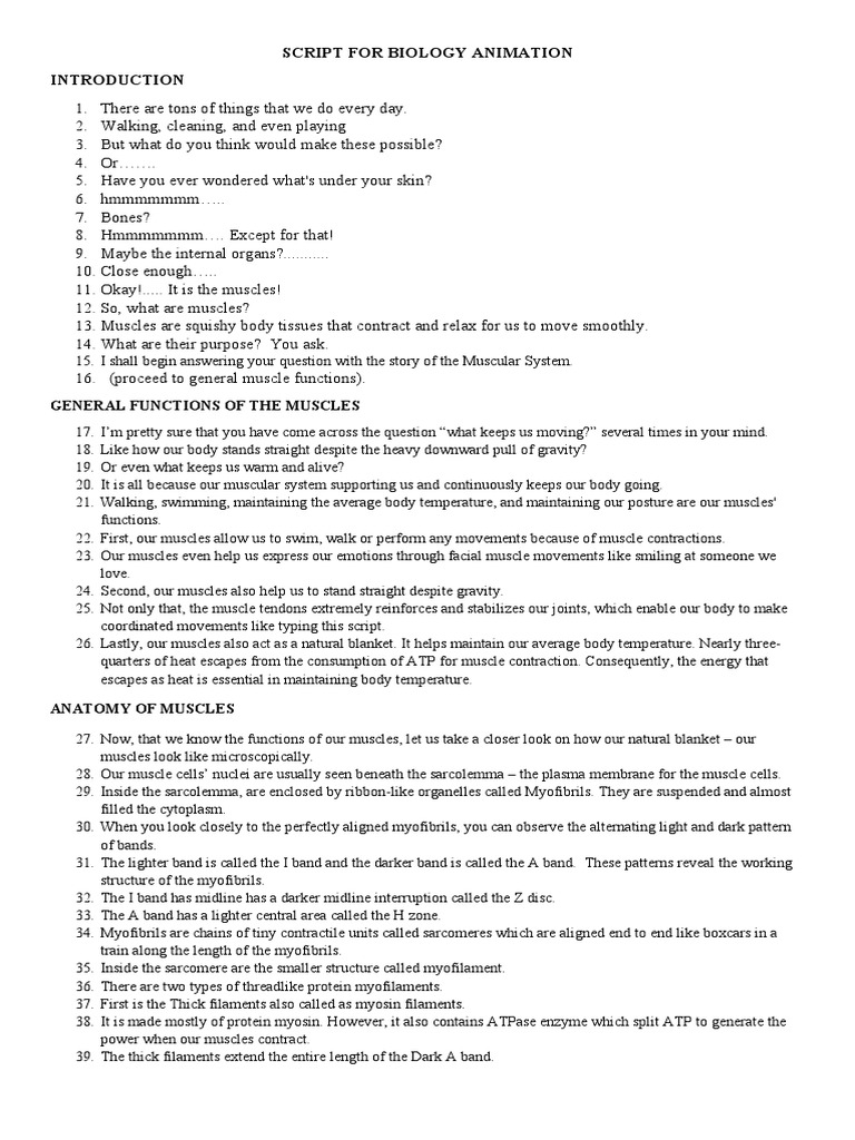 Script For Biology Animation: General Functions of The Muscles | PDF ...