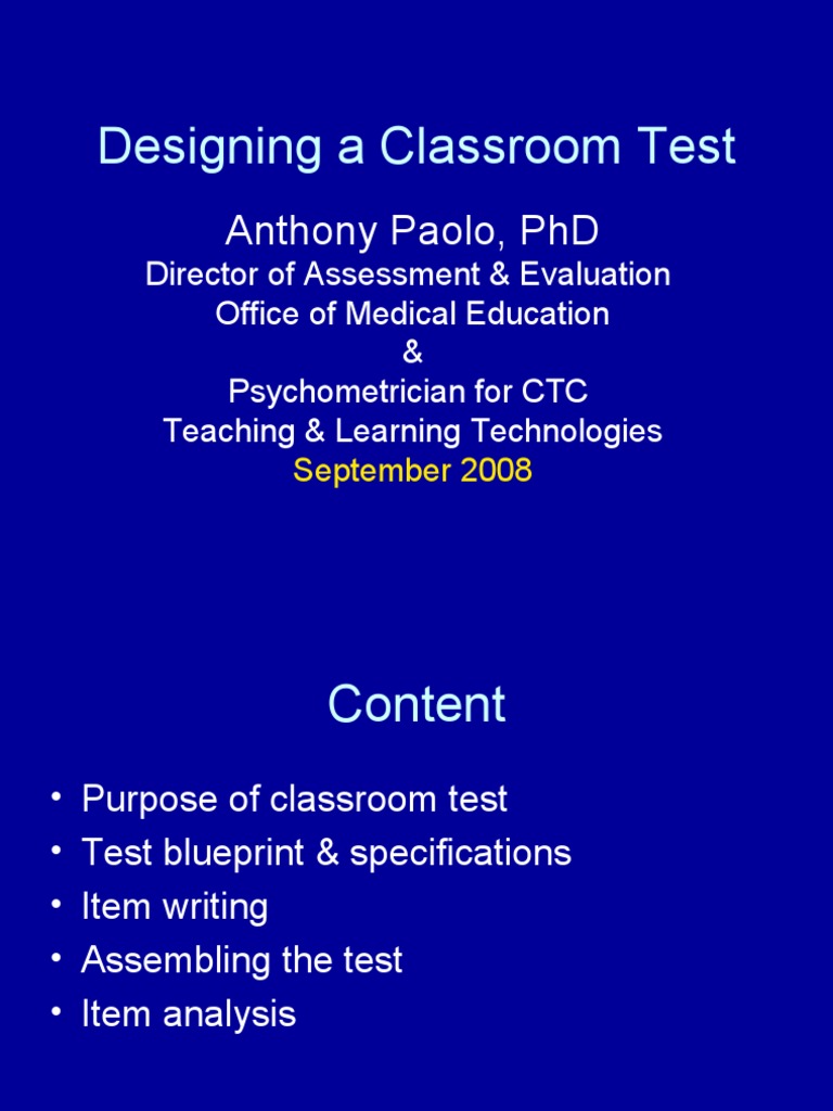 Designing A Classroom Test: Anthony Paolo, PHD | PDF | Test (Assessment ...